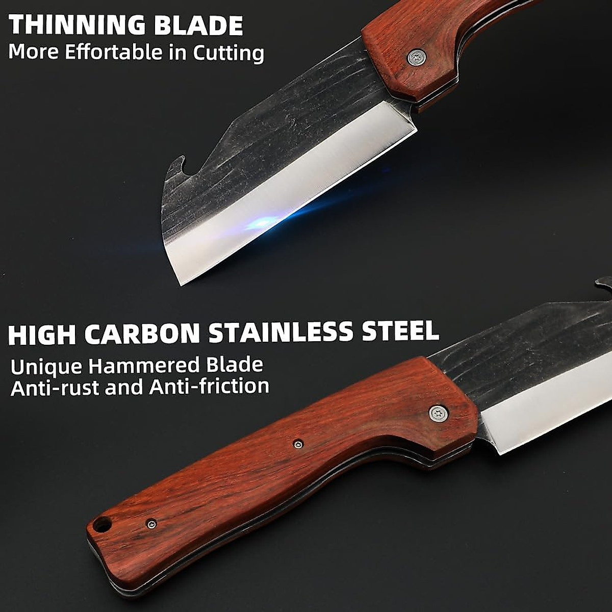 zarfand Folding Cleaver, Pocket Folding Chef Knife with Forged Steel Blade, Folding kitchen knife with Solid wood Handle Camping BBQ trip Outdoor Portable kitchen knife with Bottle Opener. (Type-A)