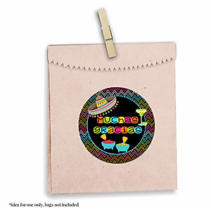 Chip, Dip, and Sip Fiesta Thank You Sticker Labels, 40 2" Party Circle Stickers by AmandaCreation, Great for Party Favors, Envelope Seals & Goodie Bags