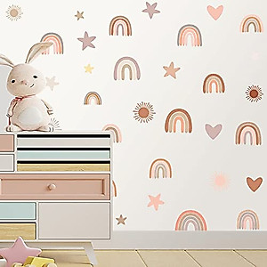 Easma Rainbow Wall Decals Rainbow Wall Stickers for Girls Bedroom Star Heart Wall Decals Watercolor Raindrop Wall Stickers Peel&Stick Wall Sticker Kids Decals for Walls