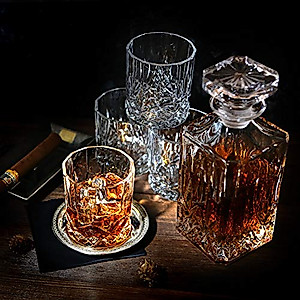 ELIDOMC 5PC Italian Crafted Crystal Whiskey Decanter & Whiskey Glasses Set, Crystal Decanter Set With 4 Whiskey Glasses, Whiskey Decanter Sets for Men