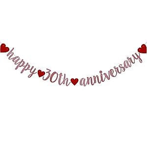 Happy 30th Anniversary Banner, Pre-Strung,Rose Gold Glitter Paper Garlands for 30th Wedding Anniversary Party Decorations Supplies, No Assembly Required,(Rose Gold) SUNbetterland