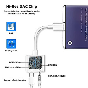 Volt Plus Tech USB C to 3.5mm Headphone Jack Audio Aux & C-Type Fast Charging Adapter for Samsung Galaxy S22/S21/S20/Ultra/Plus/Note 10/20 with C-Port