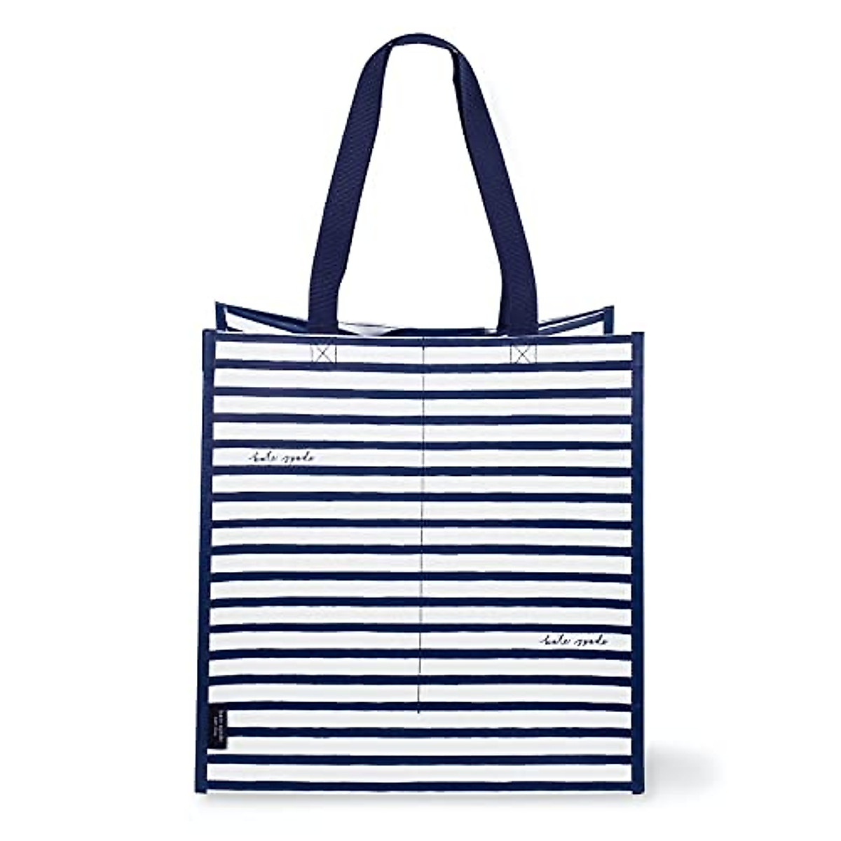Kate Spade New York Reusable Shopping Bag, Grocery Tote with Shoulder Straps, Large Collapsible Tote, Navy Painted Stripe