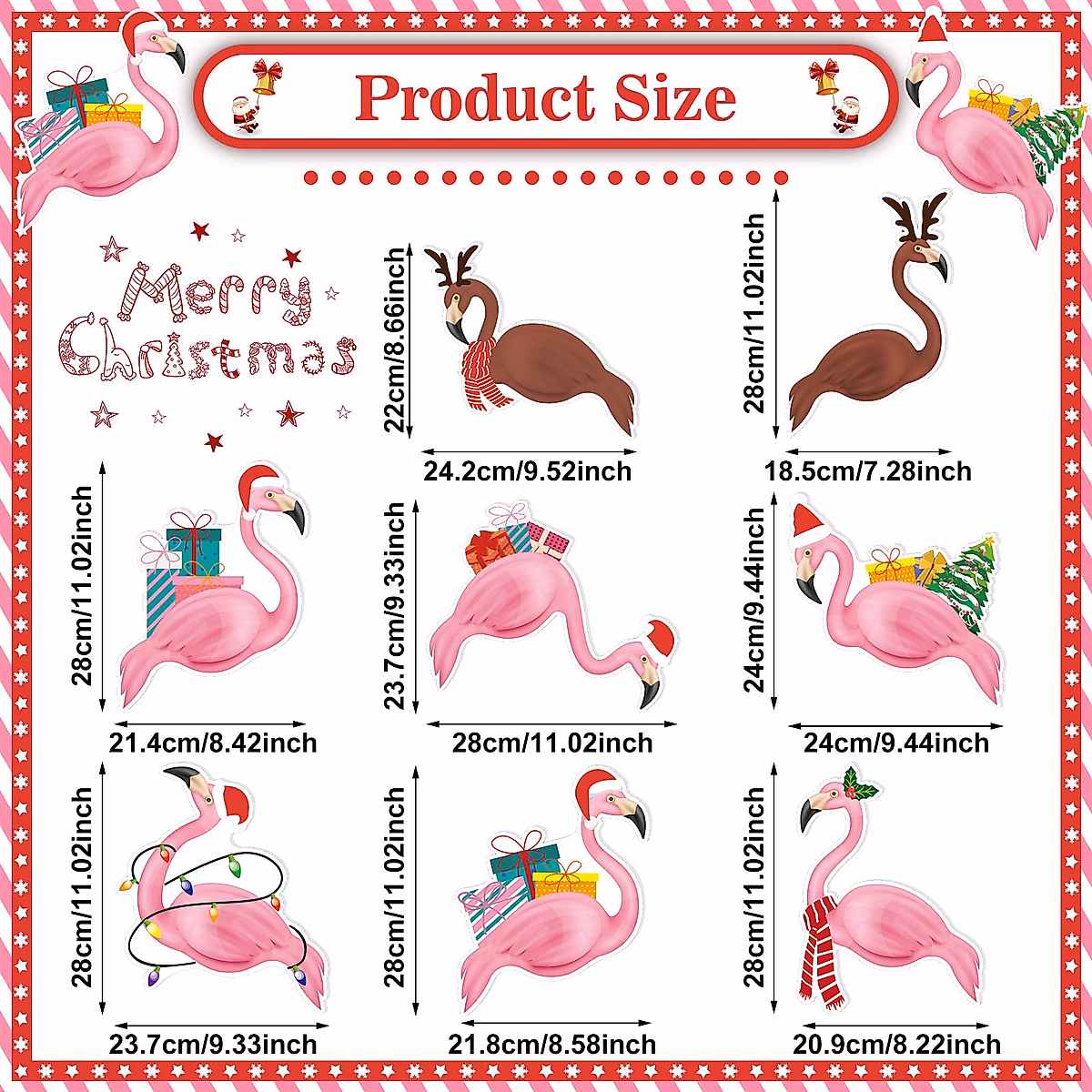 8 Pieces Flamingo Christmas Yard Signs Stakes Pink Flamingo Lawn Decorations Summer Tropical Flamingo Yard Decorations for Outdoor Garden Home Xmas Party