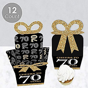Big Dot of Happiness Adult 70th Birthday - Gold - Square Favor Gift Boxes - Birthday Party Bow Boxes - Set of 12