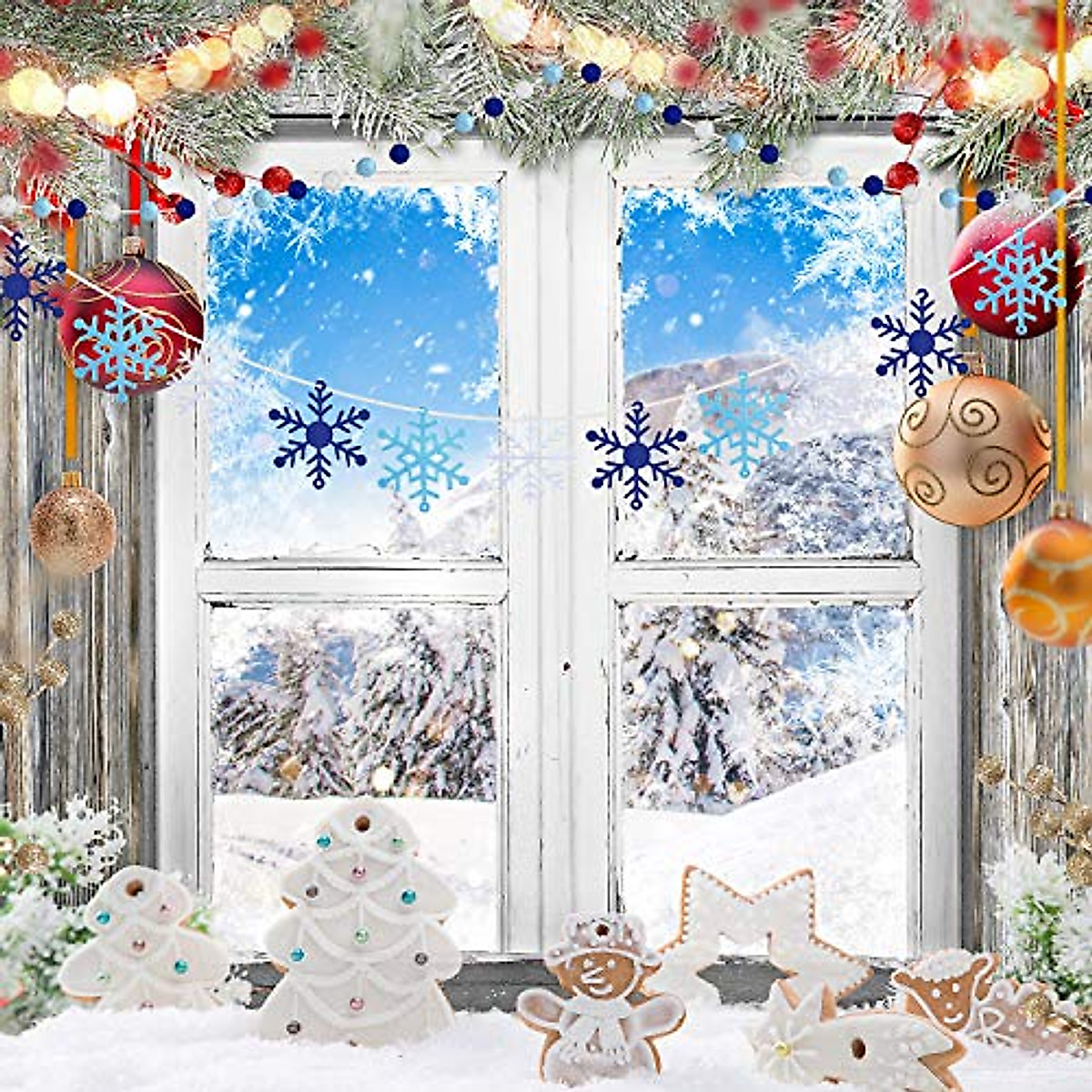 3 Packs Christmas Felt Snowflake Banners and Christmas Felt Ball Garlands Christmas Holiday Party Decorations Santa Festive Party Decor