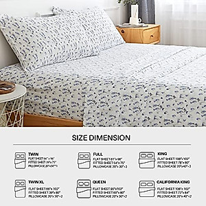 ILVOE Queen Size Bed Sheets, 4 Piece Floral Pattern Sheets, 16" Deep Pocket Sheets, Soft Luxury Cooling Sheets, Easy Care-Queen, Blue Flower