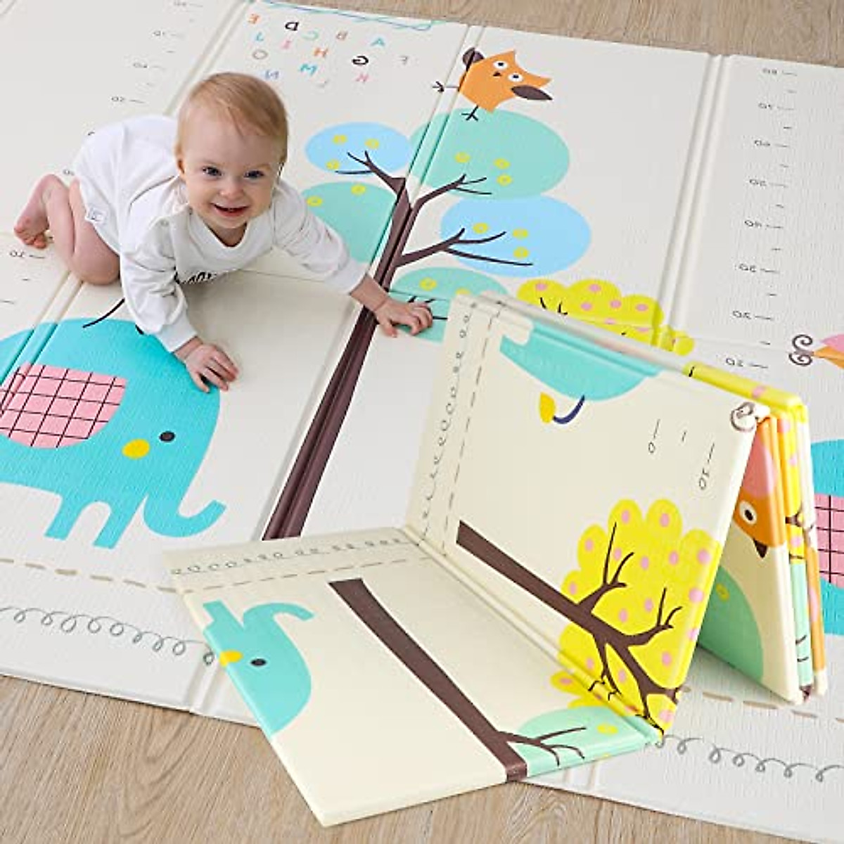 Baby Play Mat Foam Playmat for Baby Reversible Foldable Waterproof Soft Foam Extra Large Alphabet Baby Mat for Floor Playmat for Babies and Toddlers with Travel Carry Bag(79 x 59 x 0.4 in)