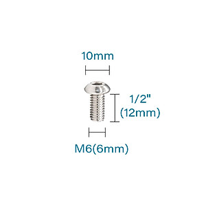 M6 x 1/2"(12mm) Button Head Socket Cap Bolts Screws 100pcs, 18-8 Stainless Steel 304 Allen Hex Drive Fully Thread Machine Screw ISO7380 | by IMSCREWS