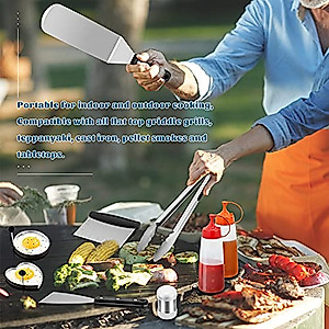 HaSteeL 14Pcs Griddle Accessories Kit, Stainless Steel Metal Spatulas with Carrying Bag, Heavy Duty Griddle Tools Great for Flat Top Teppanyaki BBQ Cooking Grilling Indoor & Outdoor, Dishwasher Safe