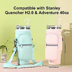 Water Bottle Holder with Strap for Stanley 40oz Tumbler with Handle, Water Bottle Carrier Bag with Phone Pocket, Tumbler Accessories for Stanley, Water Bottle Sleeve for Walking Hiking Camping(Pink)