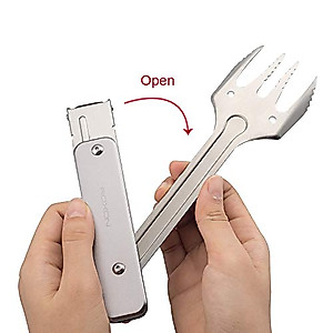 Roxon 4 in 1 Mini BBQ Barbecue Combo Tool Set with Spatula, Fork, Tongs and Bottle Opener for Hiking Camping (Grey)