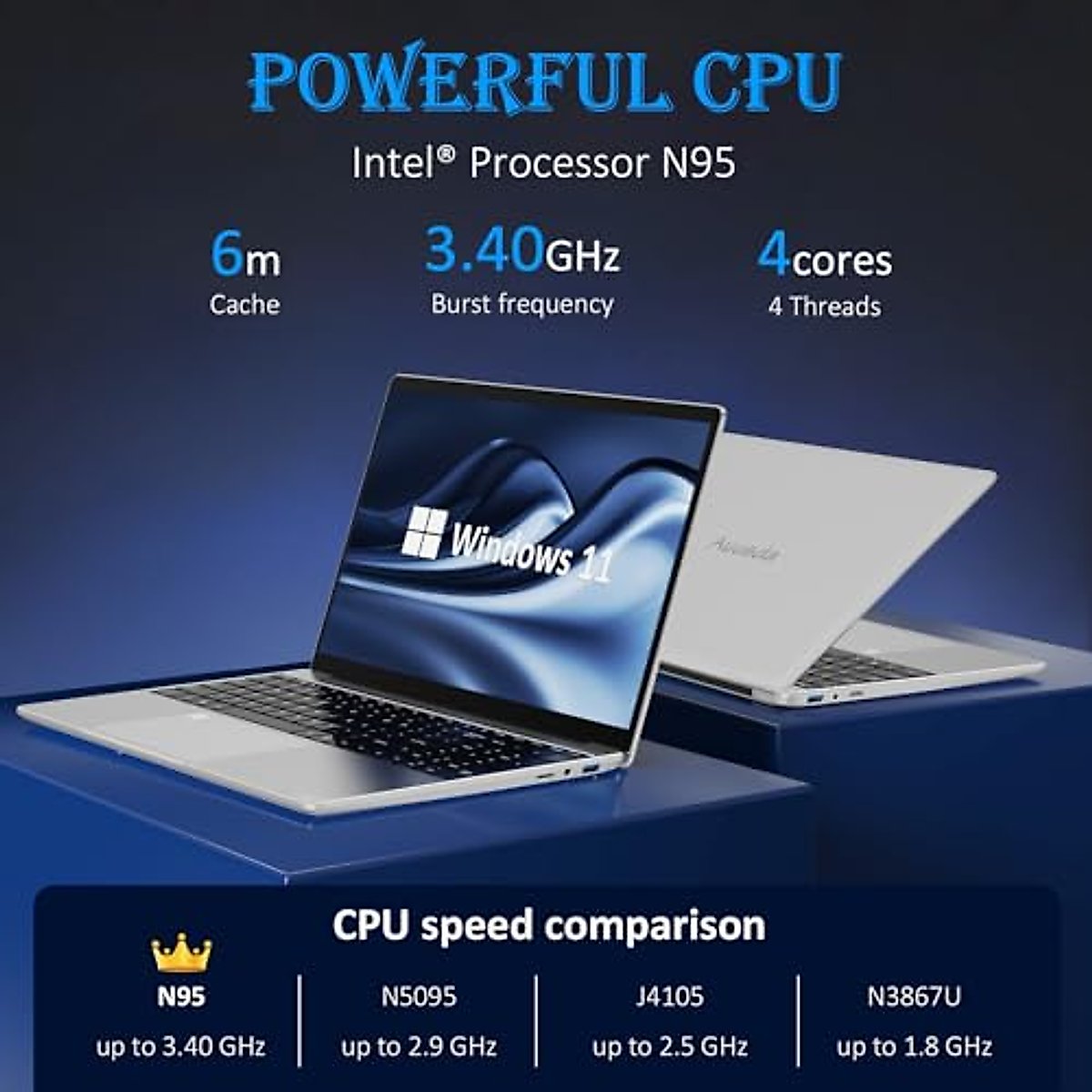 Auusda Laptop Computer with 16GB DDR4 512GB SSD, Intel Celeron N5095 Up to 2.9 GHz, 15.6" FHD IPS LCD, BK, Fingerprint Unlock, Cooling Fan, Webcam, Dual Speakers, Mini HDMI, USB-A x 2, Windows 11 Pro