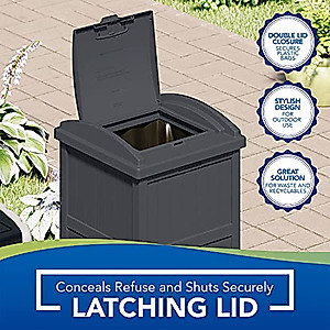 Suncast Trashcan Hideaway 31.5-Inch Tall Outdoor 30 Gallon Durable Garbage Can Trash Waste Bin Container with Latching Lid, Cyberspace