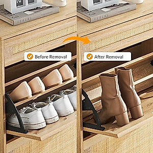 IDEALHOUSE Natural Rattan 3 Flip Door with 1 Drawer Shoe Cabinet Organizer Freestanding, Shoe Rack Storage Cabinet for Entryway with 3-Tier Adjustable Shelves for Slippers, Sneakers, Heels, Boots