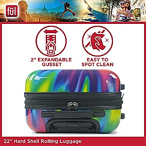 FUL Tie-Dye Swirl Carry-On Rolling Suitcase, Hardside Travel Luggage with Spinner Wheels, 22 Inches, Rainbow