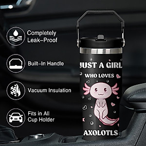 Queen Hero 30 oz Axolotls Tumbler with Handle, Large Insulated Tumbler with Flip & Straw Coffee Mug Cup Stainless Steel Gifts for Women Men Youth