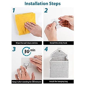 PARAKE Wall Hanging Storage Bag, 2 Pack Waterproof Hanging Organizer Bag for Bedroom, Large Pocket Organizer Basket with Side Pocket, 4 Sticky Hook, Hanging Bag for Bathroom Office, Grey White Stripes