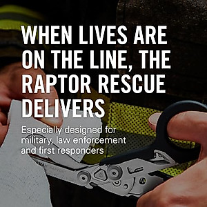 LEATHERMAN, Raptor Rescue, 6-in-1 Heavy-Duty Emergency/Trauma Shears with Carbide Glass Breaker & Strap Cutter, Made in the USA, Utility Holster Included, Black-Orange, With Utility Holster