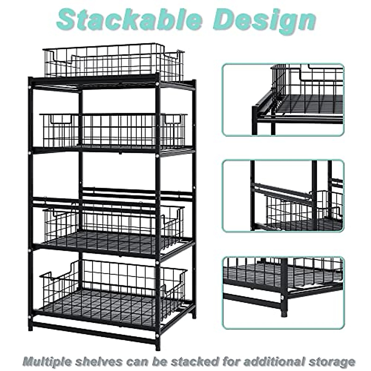 Under Sink Organizer,Stackable Bathroom Cabinet Organizer and Storage,2 Tier Slide Out Cabinet Storage Shelves,Multi-Use Under Kitchen Sink Organizers and Storage With Basket Positioning(Black)