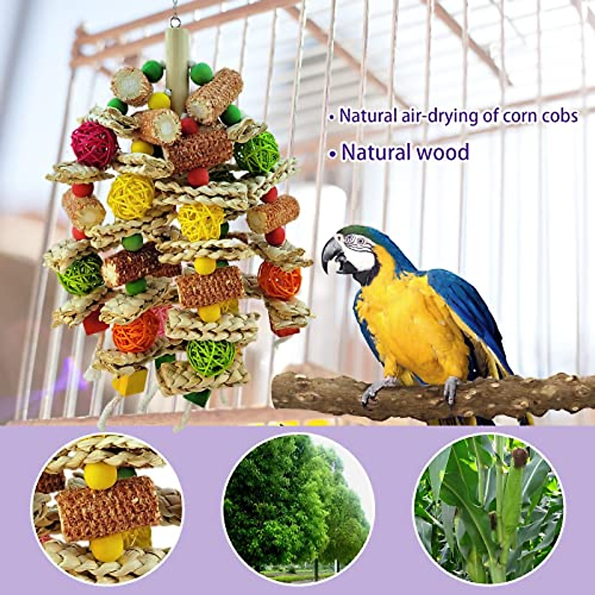 Cokliomc rf-x Parrot Toys, Natural Corn cob Bird chew Toys for Small and Medium-Sized Macaws, African Grey Parrots, Amazon Parrots, Medium-Sized Bird cage Toys