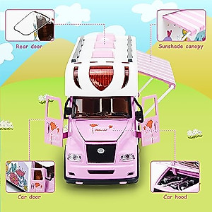 Scientoy Toys for Girls, Remote Control Car for 4 5 6 Year Old Girl Birthday Gifts, Pink RC Car with Light & Building Toys