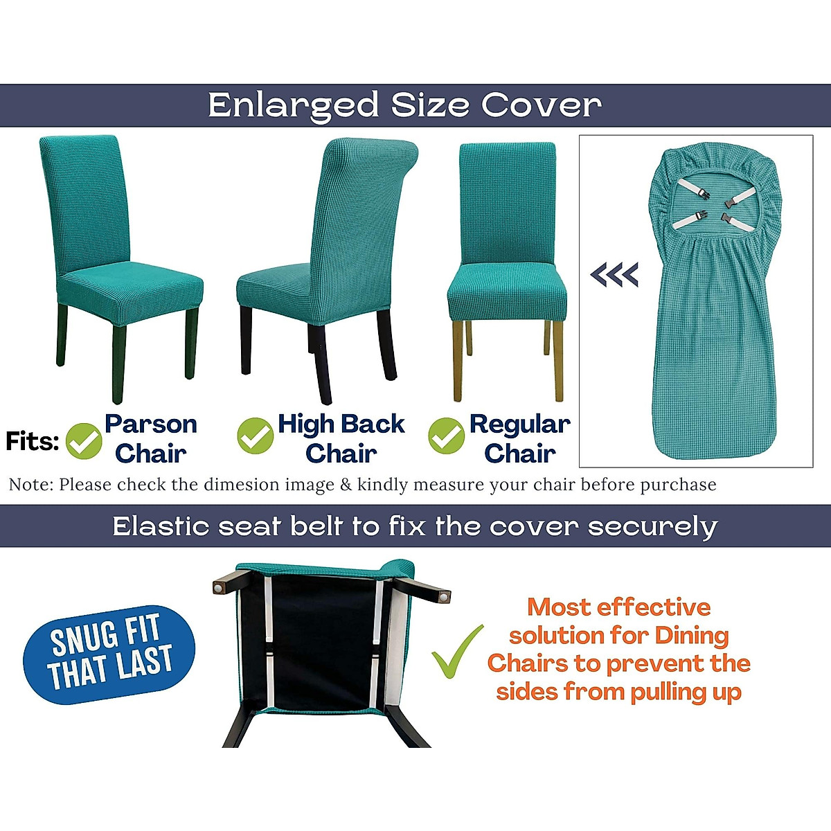 SPRINGRICO 4 Pack Dining Room Chair Covers with seat Belt, Stretch Parsons Chair Slipcover Washable Kitchen Dining Chair Cover Removable Seat Protector Set of 4, S1- Teal