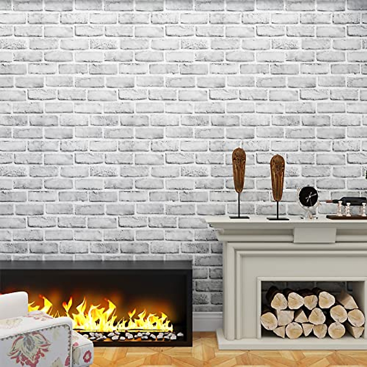 Coavas Peel and Stick Wallpaper Brick 17.7x118.1 Inches White Gray Removable Wallpaper Peel and Stick Self Adhesive Faux Brick for Bedroom Backsplash Laundry Room Accent Walls