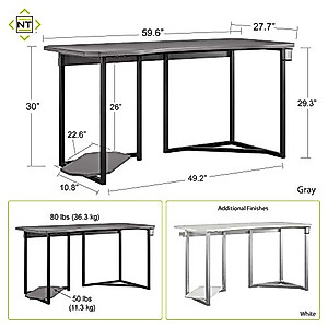 NTENSE Quest, Ergonomic, Home Office, Work Table, Computer, Gaming Room, Sitting Desk, Cup Holder, Headphone Hook, CPU Stand, White