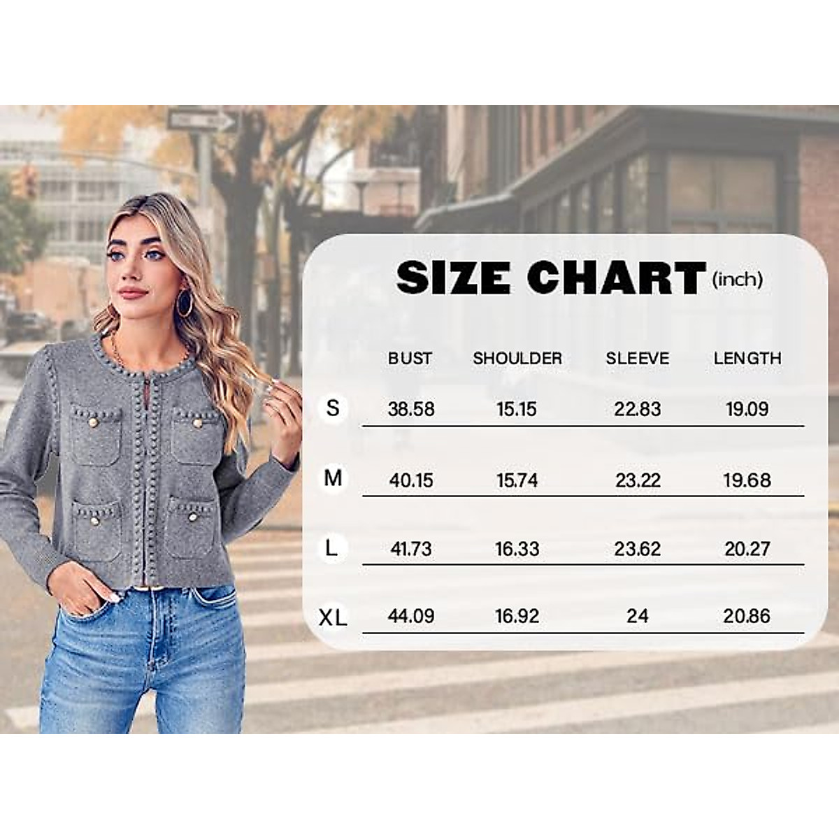 Esobo Womens Knit Cardigan Sweaters Open Front Long Sleeve Cropped Trendy Jacket Outerwear(Grey,Large)