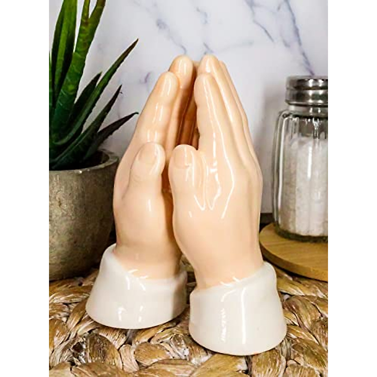"Home Décor Accents" Inspirational Religious Themed Praying Hands Ceramic Salt Pepper Shakers Set - Home Accents 33-kl1-9860