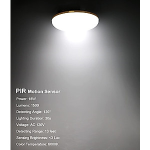 Motion Sensor Light Bulbs, 18W (150W Equivalent) E26 1500LM Motion Detector Dusk to Dawn LED Ceiling Light Bulb Automatic On Off Led Bulb for Garage, Porch, Basement, Hallway, Frontdoor - Cool White