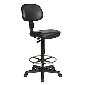 Office Star DC Series Adjustable Drafting Chair with Foot Ring and Sculptured Foam Seat, Black Vinyl