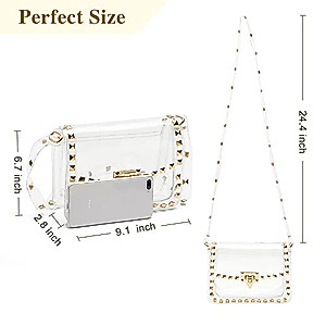 COROMAY Clear Purse for Women, Clear Crossbody Bag Stadium Approved, Fashion Rivet Decor Clear Purses
