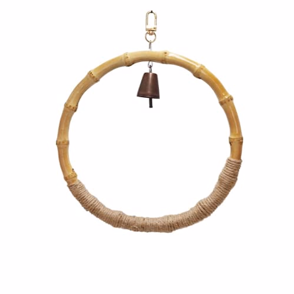 Hanging Bird Cage Swing Toy Natural Bamboo Parrot Perch Swing Hanging Bird Perch with Stand Small Wood Bird Toys Cockatiel Cage Accessory for Finch Budgie Conure (Large)