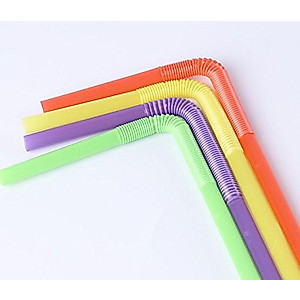 WOIWO 100PCS Colorful Disposable Plastic Drinking Straws, Extra Long Bendy Party Fancy Straws
