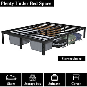 Queen Bed Frame No Box Spring Needed, 14 Inch Heavy Duty Metal Platform Bed Frame Queen Size, 1200lbs Steel Slats Support, Easy Assembly, Black