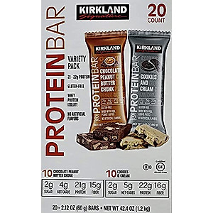 Kirkland Signature Protein Bars Chocolate Peanut Butter Chunk/ Cookies & Cream Flavor, 42.4 Oz, 20 Count