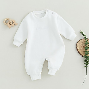 Twopumpkin Newborn Baby Boy Warm Sweatshirt Onesie Romper Long Sleeve Fleece Sweater Jumpsuit Winter Snow Outfit Clothes (Warm Fleece Little Dude White, 12-18 Months)