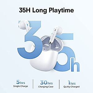 FAMOO Wireless Earbuds, Bluetooth 5.3 Headphones, Mini Bluetooth Earbuds with 35H Mini Charging Case, USB-C Fast Charging, Built-in Mics with Deep Bass, IPX7 Waterproof for Work, Travel…