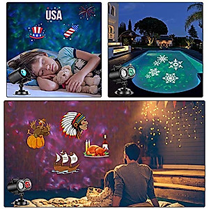 Christmas Projector Lights Outdoor, Holiday Decorations Halloween Led Projector Lights 2-in-1 Moving Patterns and Ocean Wave Ripple Waterproof Snow Light Party Garden