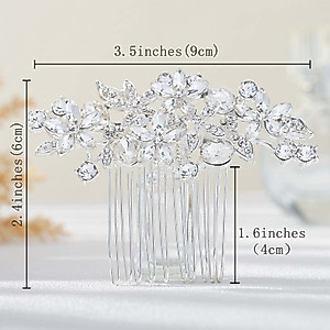 Olbye Wedding Hair Comb Rhinestone Bridal Pieces Flower Silver Crystal Headpiece for Bridesmaids and Brides (Silver)