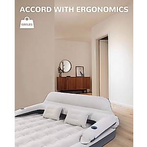 JEAOUIA Queen Air Mattress for Tents Camping - 9" Raised Portable Double Inflatable Couch with Soft Backrest Patch Kit - Blow Up Bed for Car Travel/Overnight Outdoors/Family Leisure