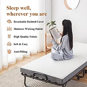 AbyssZen Twin Size Folding Bed with Mattress, 75" x 38" Rollaway Bed, Guest Bed Foldable for Adults, Portable Extra Bed with Memory Foam Mattress, Space-Saving Fold Up Bed for Easy Storage