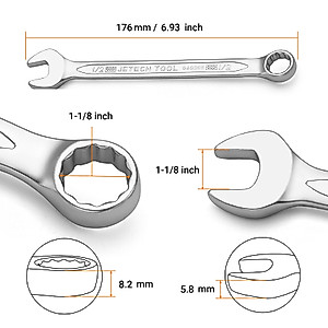 Jetech 1/2 Inch Combination Wrench, Industrial Grade Cr-V Steel Spanners with Precise 12 Point Opening, Off-Corners Design