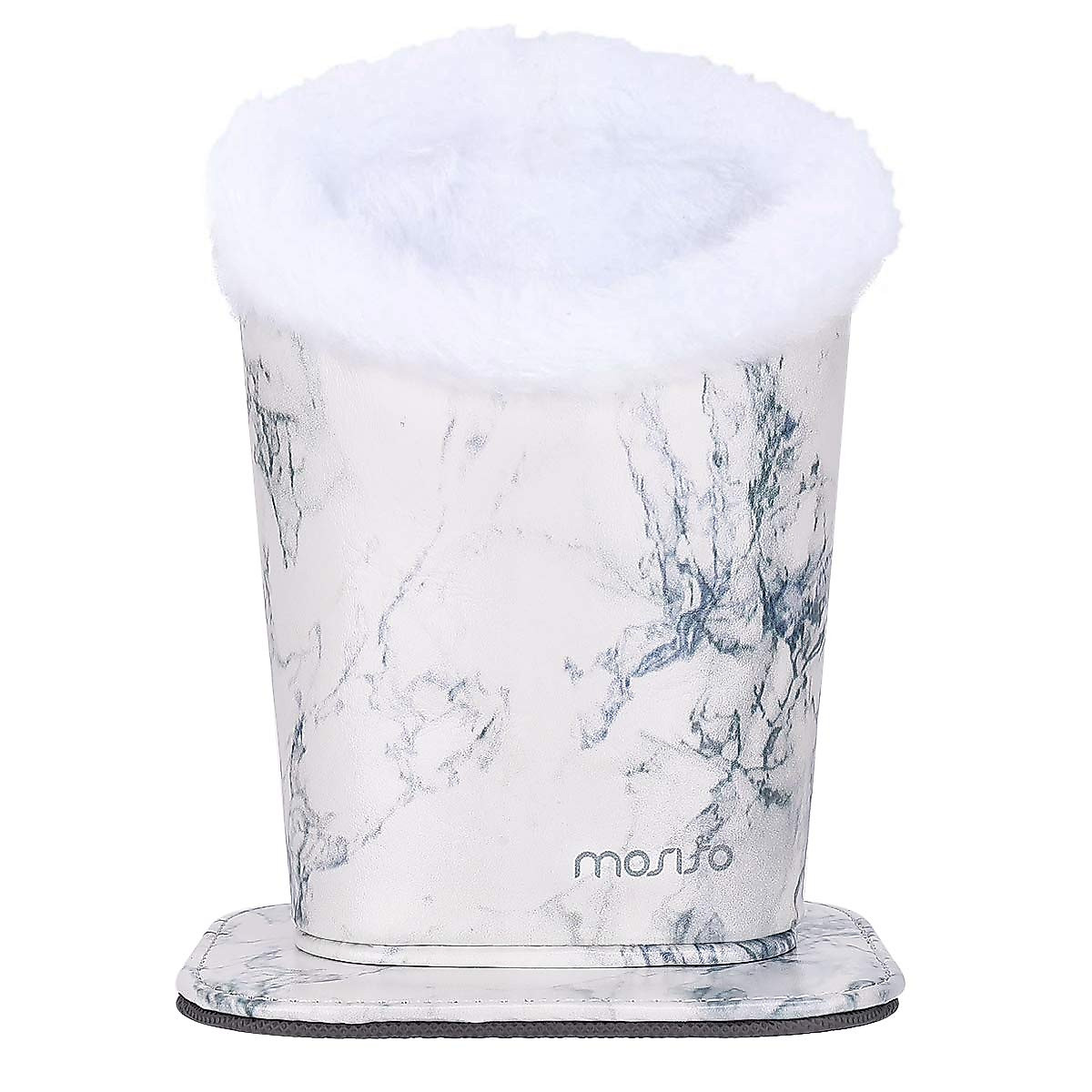 MOSISO Eyeglasses Holder, Plush Lined PU Leather Pattern Stand Case with Magnetic Base, White Marble