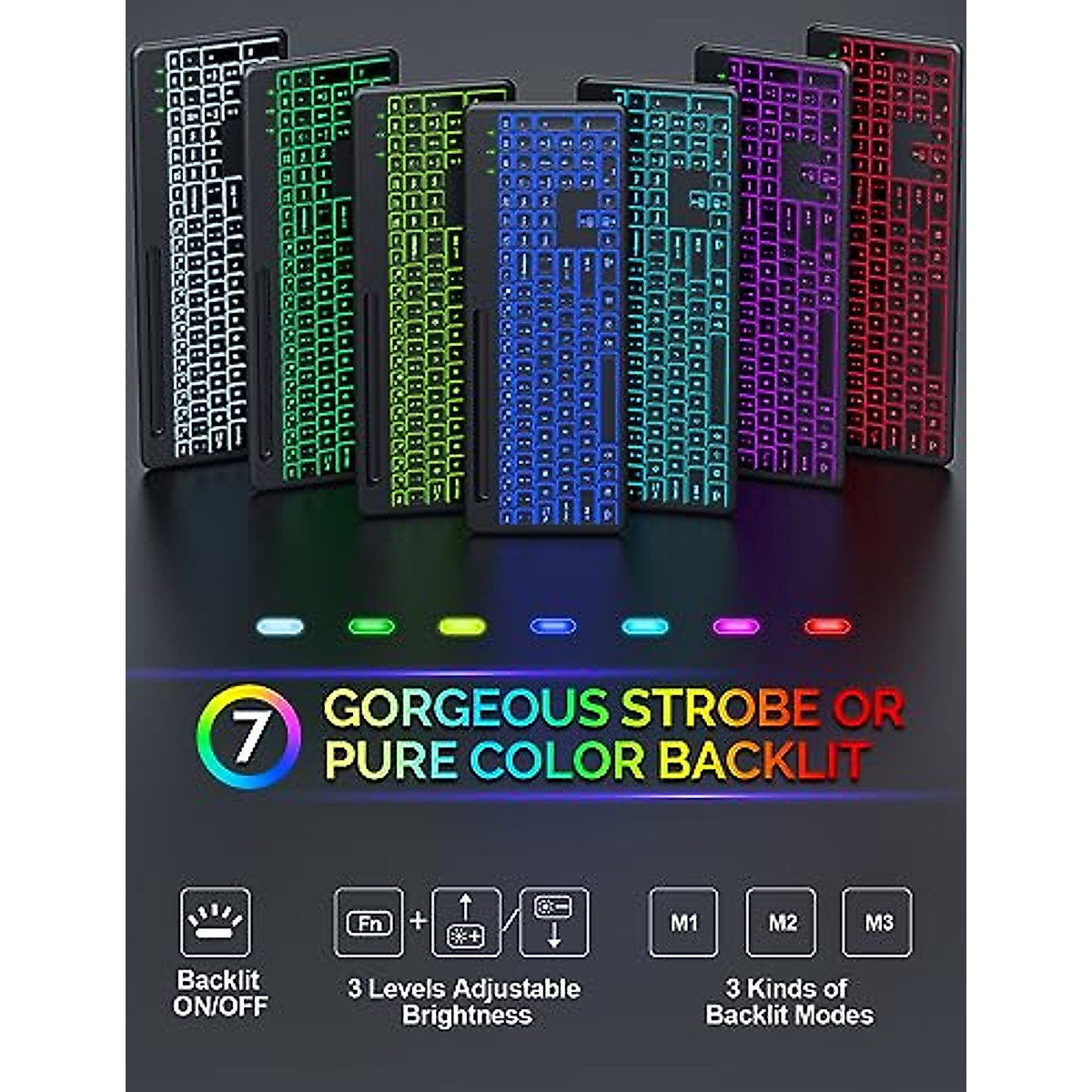 Wireless Keyboard and Mouse with 15 Backlit Effects, Rechargeable Keyboard Mouse Combo with Phone Holder, 2.4G Lag-Free, Silent Light Up Keyboard & Mouse Set for Windows, Mac, PC, Laptop -by SABLUTE