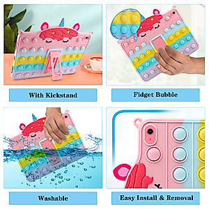WESADN for iPad 10th Generation Case 2022 with Kickstand Silicone Fidget Bubble Case for Girls Kids Cute Rainbow Pop Protective Holder Tablet Cover for iPad 10th Gen 10.9 inch 2022