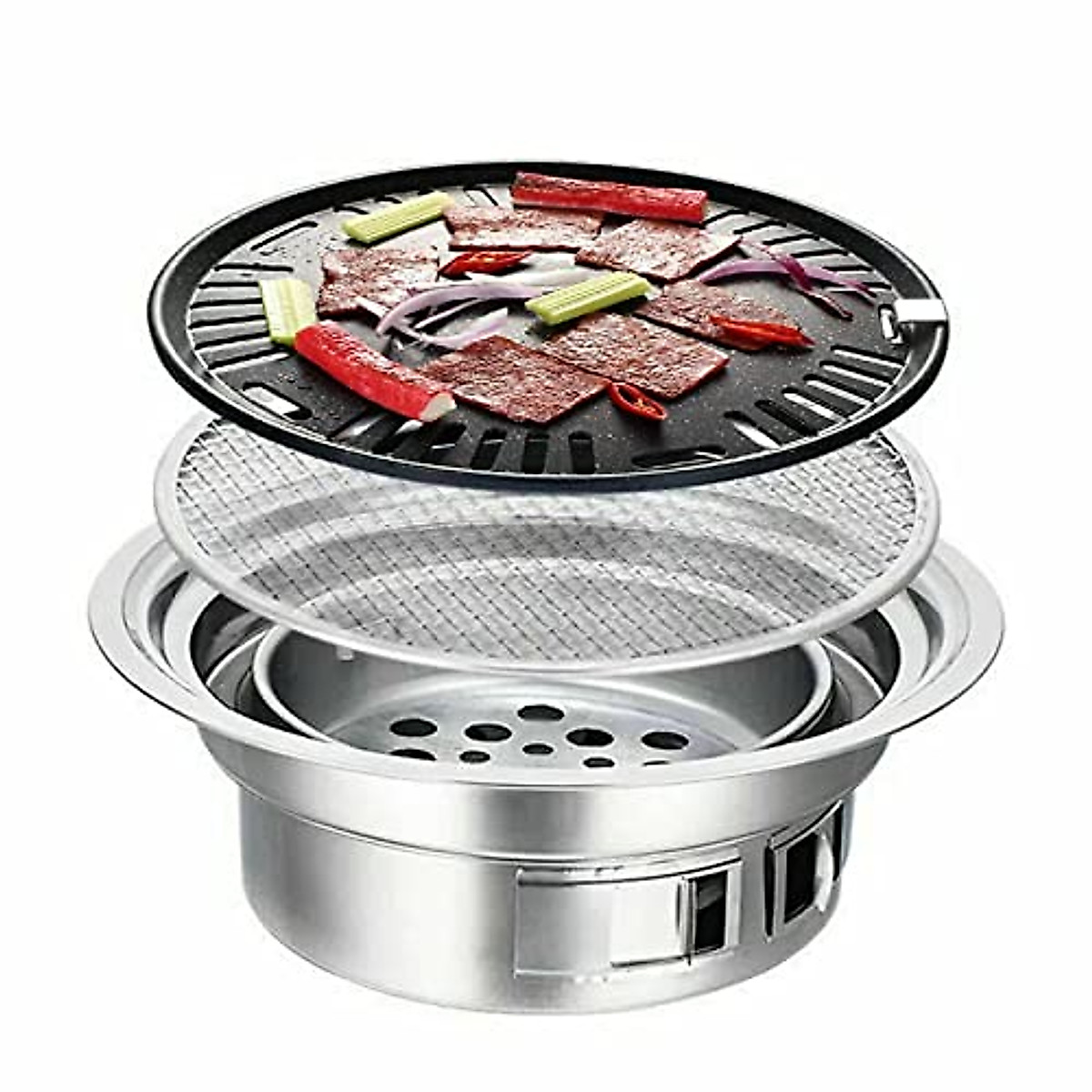 TAMYID Charcoal Grills, BBQ Grills Charcoal Barbecue Grill Stainless Steel Non-stick Barbecue Tray Grills Charcoal Stove For Outdoor Camping (Color : Stove with pan)