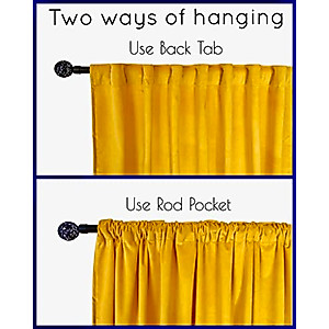 LUXEBLOSS Luxurious Velvet Curtains/Gold Yellow Drapes 96 inches Long for Living Room, Bedroom, Blackout, Heavy Soft Fabric with Privacy. Back Tab with Rod Pocket. 2 Panels (Yellow 52 Wx96 L)